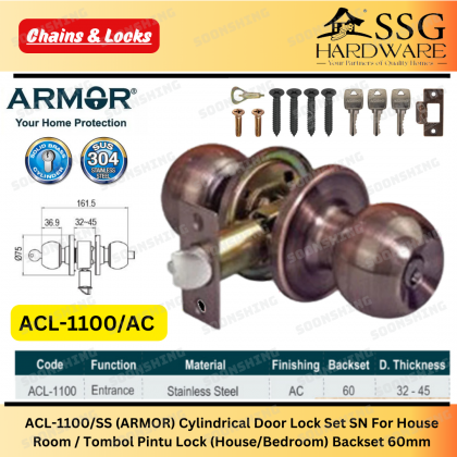 100% Original ARMOR Heavy Duty Cylindrical Door Lock Set For House Room ...