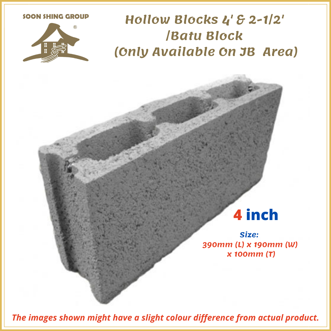 Hollow Blocks 4' & 2-1/2' /Batu Block (Only Available In JB Area)