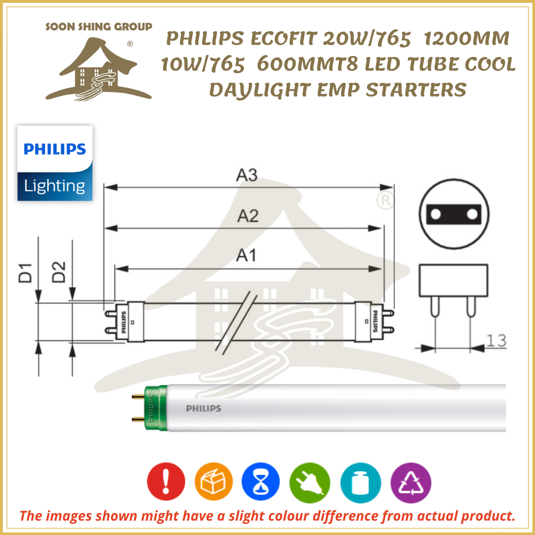 Philips ECOFIT 20W/765 4ft 10w/765 2ft T8 LED Tube Cool Daylight EMP Starters/Lampu Panjang Led ...