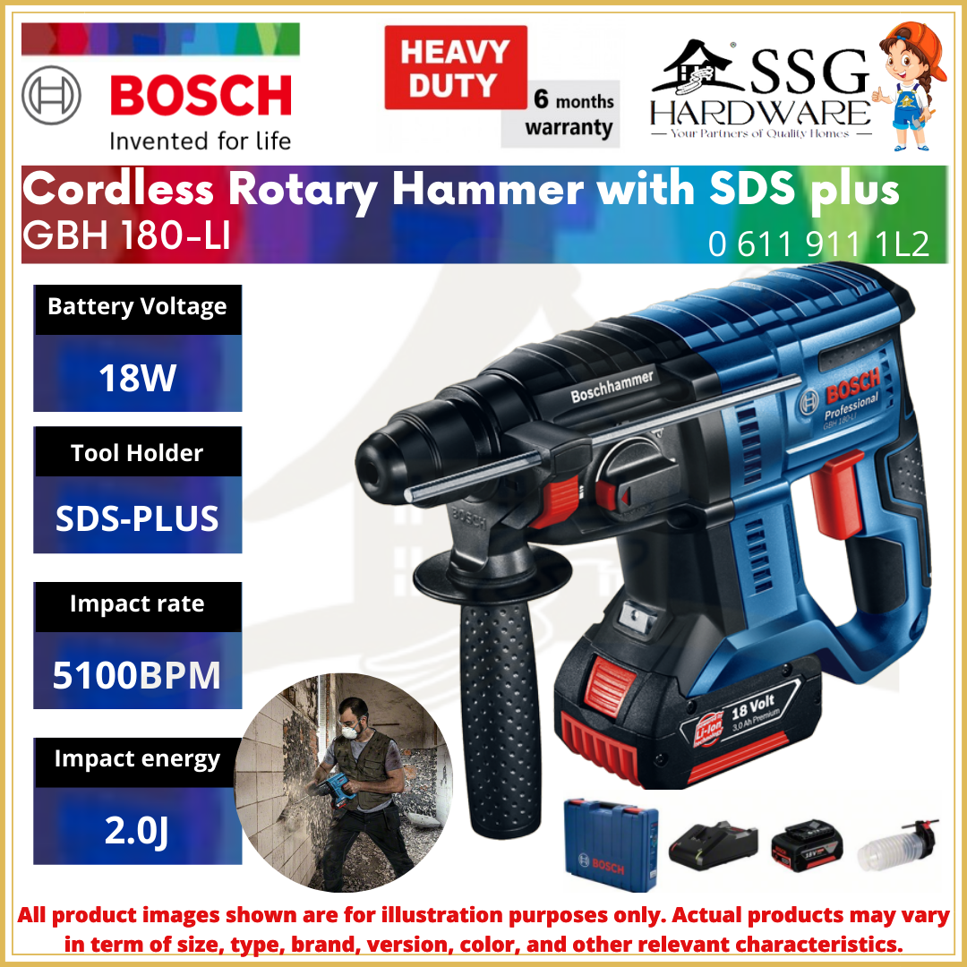 Bosch GBH 180-Li 18V Brushless Cordless Rotary Hammer Impact Drill ...