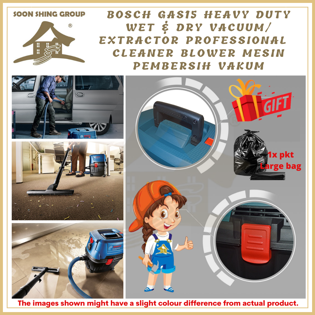 Bosch GAS15 Heavy Duty Wet & Dry Vacuum/ Extractor Professional Cleaner ...