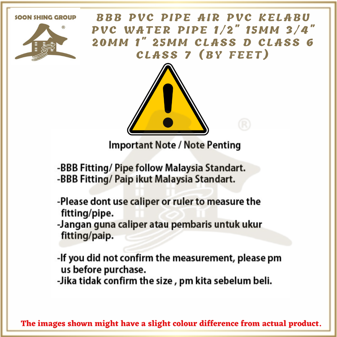 BBB PVC Pipe Air PVC Kelabu PVC Water Pipe 1/2" 15MM 3/4" 20MM 1" 25MM Class D Class 6 Class 7 ...
