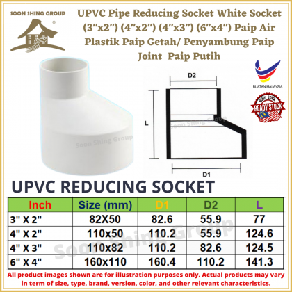UPVC Pipe Reducing White Socket 3"x2", 4"x2", 4"x3", 6"x4" Paip Air ...