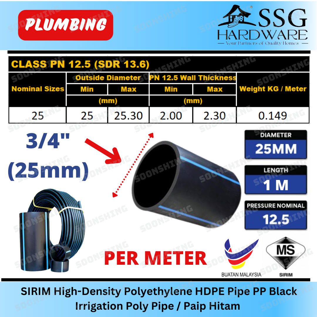 SIRIM 20mm 25mm 32mm HDPE Poly PP Polyethylene Black Poly Pipe Poli Paip Polypipe Water Tubing ...