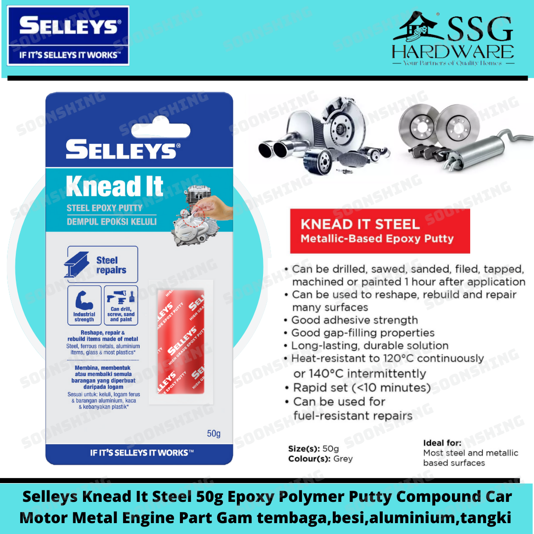 Selleys Knead It Steel 50g Epoxy Polymer Putty Compound Car Motor Metal ...