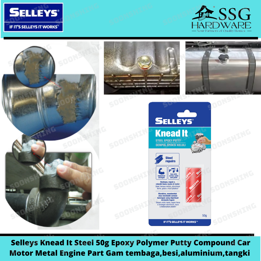 Selleys Knead It Steel 50g Epoxy Polymer Putty Compound Car Motor Metal ...