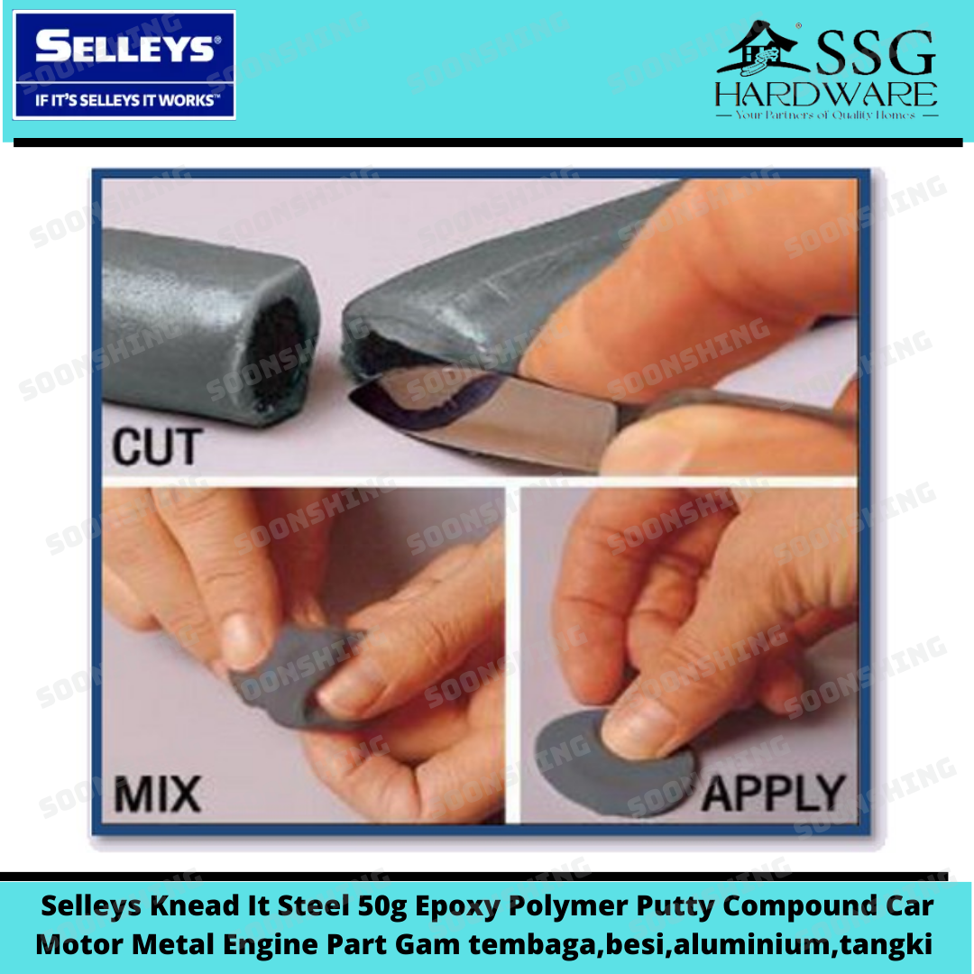 Selleys Knead It Steel 50g Epoxy Polymer Putty Compound Car Motor Metal ...