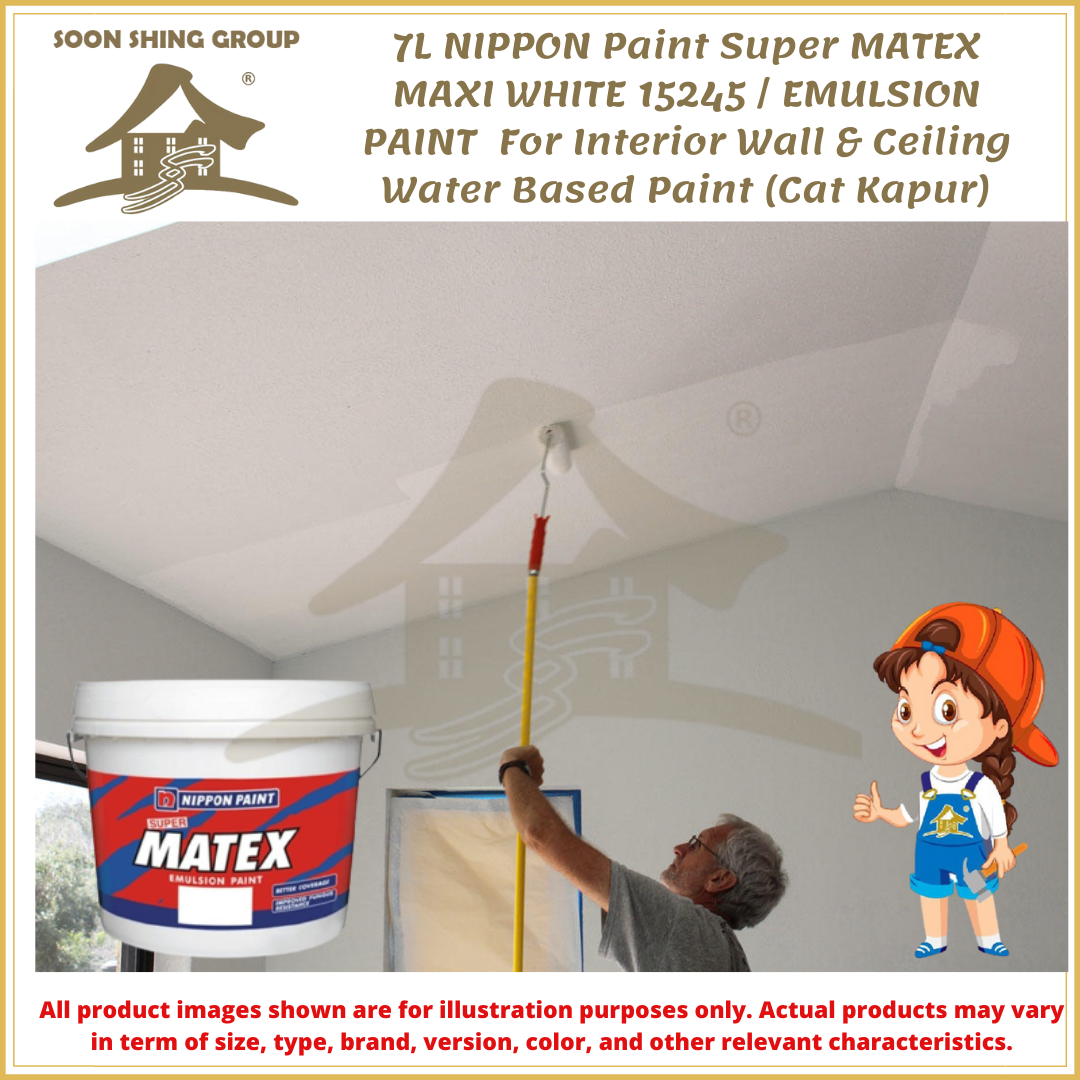 7L NIPPON Paint Super MATEX MAXI WHITE 15245 / EMULSION PAINT For Interior Wall & Ceiling Water ...