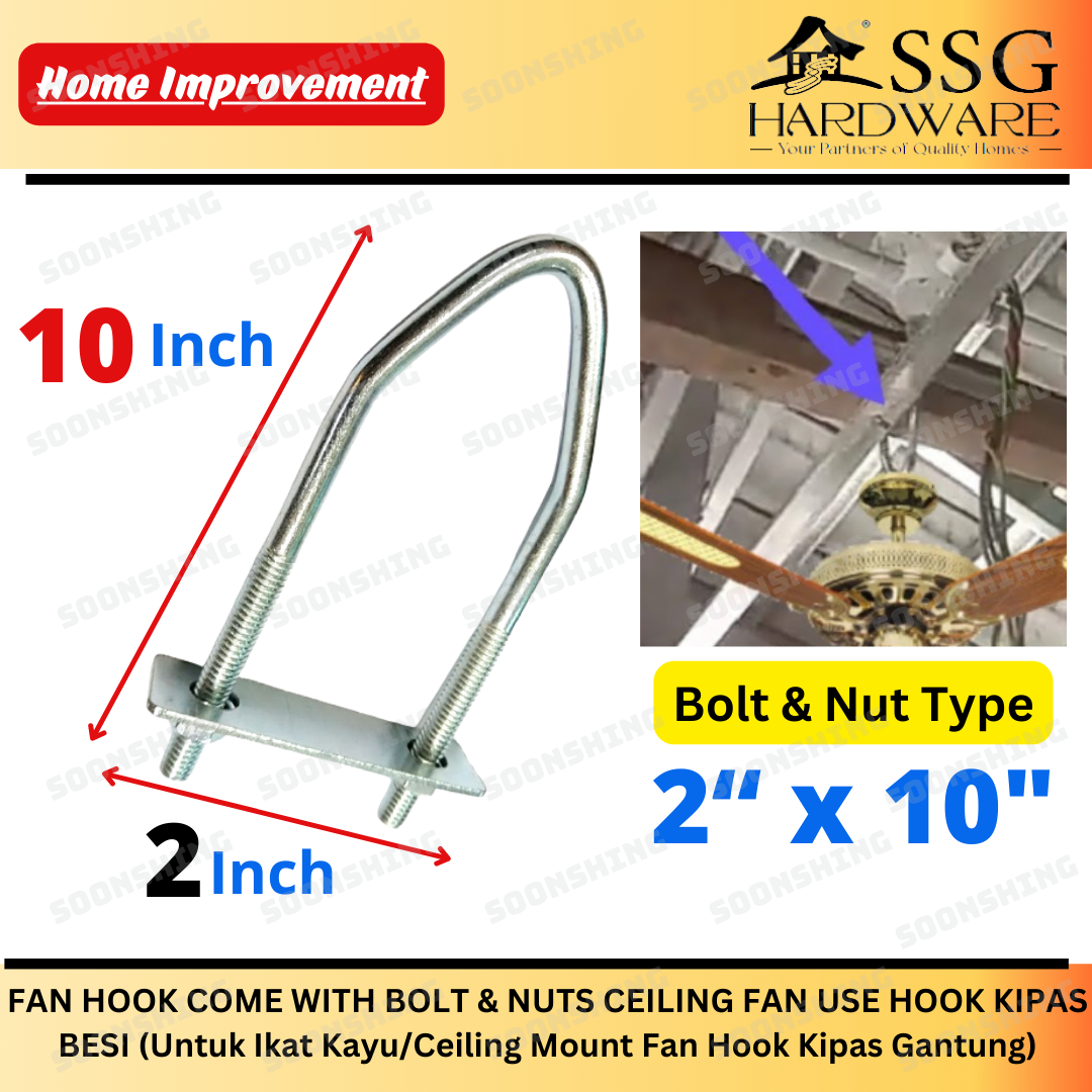 FAN HOOK COME WITH BOLT & NUTS CEILING FAN USE HOOK KIPAS BESI (Untuk ...