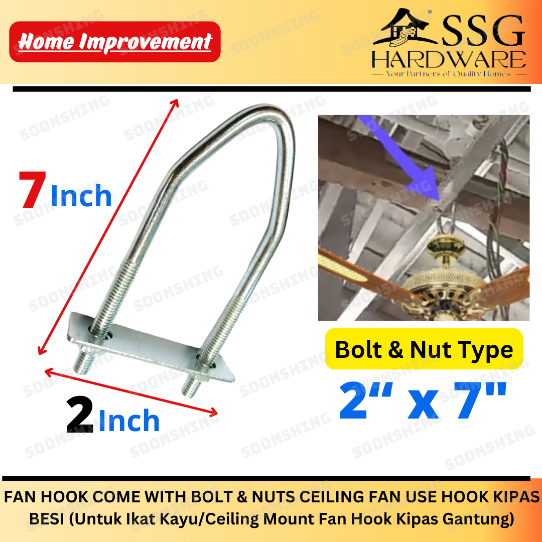 FAN HOOK COME WITH BOLT & NUTS CEILING FAN USE HOOK KIPAS BESI (Untuk ...