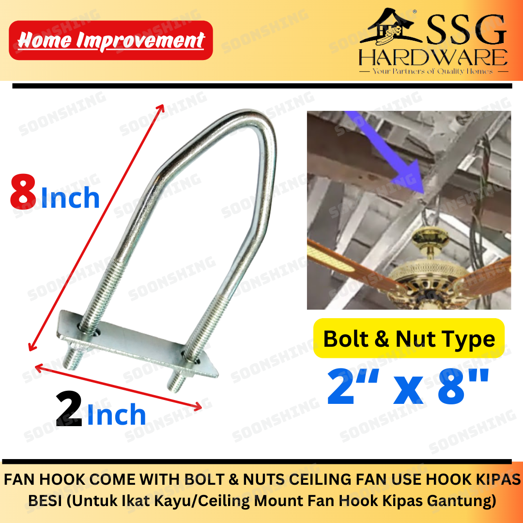 FAN HOOK COME WITH BOLT & NUTS CEILING FAN USE HOOK KIPAS BESI (Untuk ...