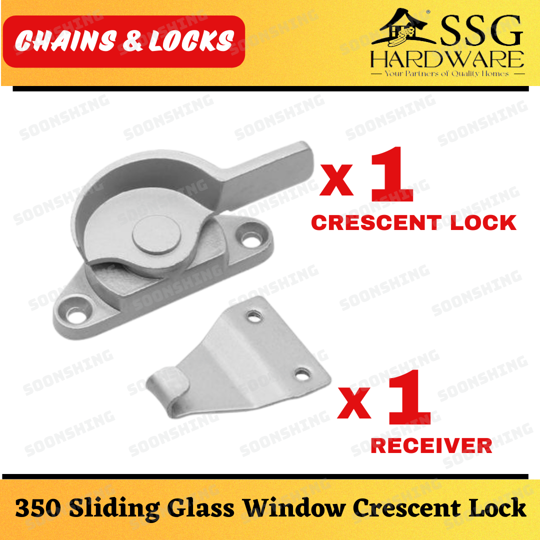 350 Sliding Glass Window Crescent Lock (Silver, MB) Sliding Window Lock ...