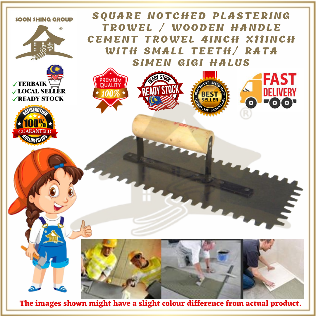 SQUARE NOTCHED PLASTERING TROWEL / Wooden Handle Cement Trowel 4inch ...