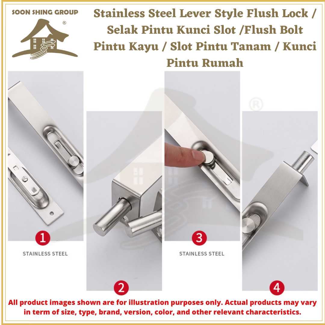 Stainless Steel Lever Style Flush Lock Selak Pintu Kunci Slot Flush ...