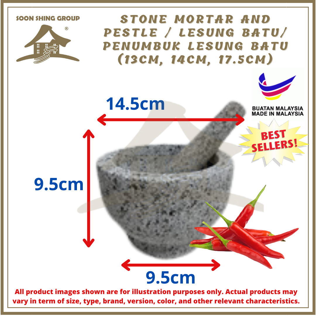 Stone Mortar And Pestle Garlic Press / Penumbuk Lesung Batu (14.5CM & 16CM)