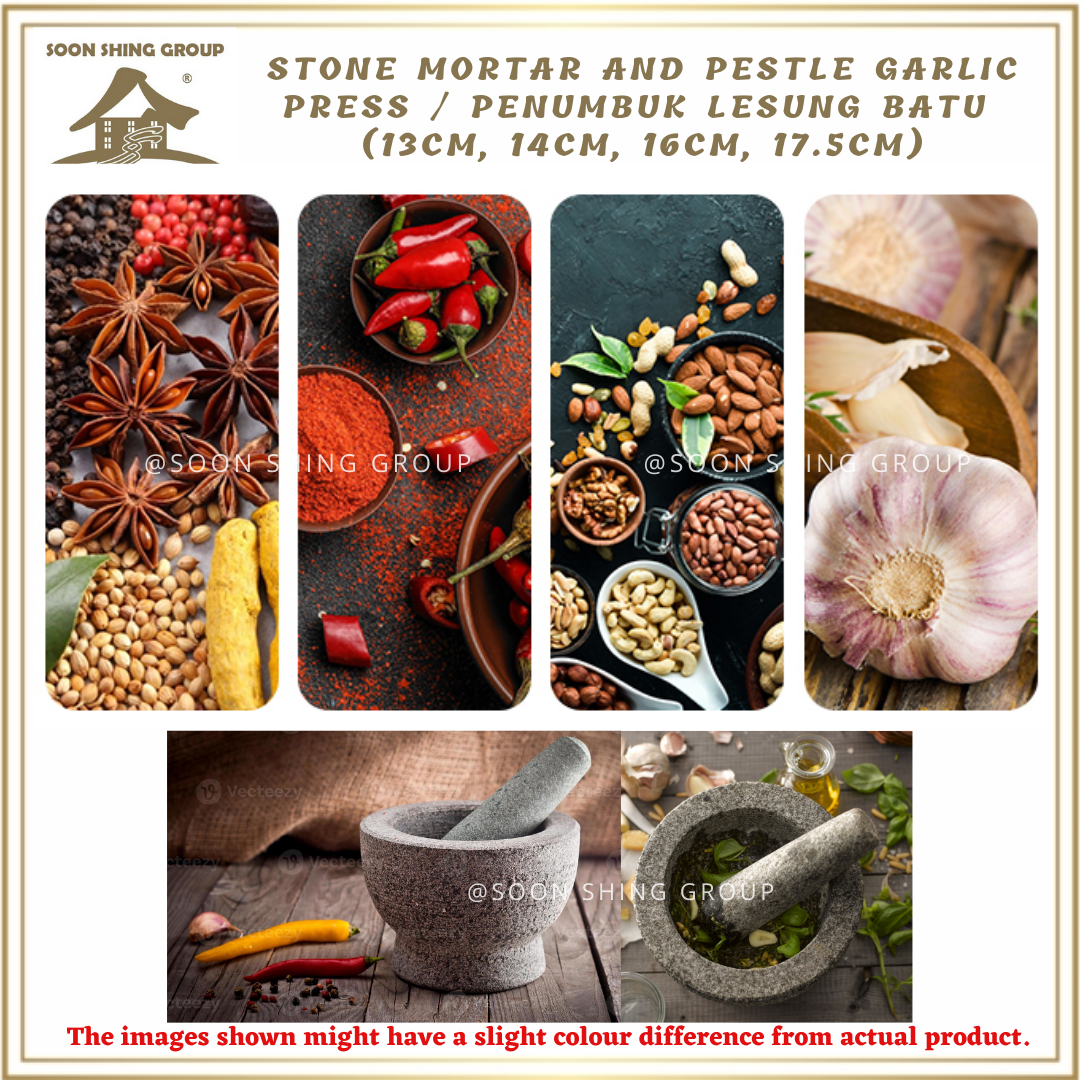 Stone Mortar And Pestle Garlic Press / Penumbuk Lesung Batu (14.5CM & 16CM)
