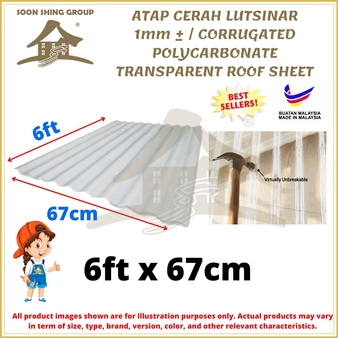 6FT-10FT (CLEAR) ATAP CERAH LUTSINAR 1mm ± / CORRUGATED POLYCARBONATE ...