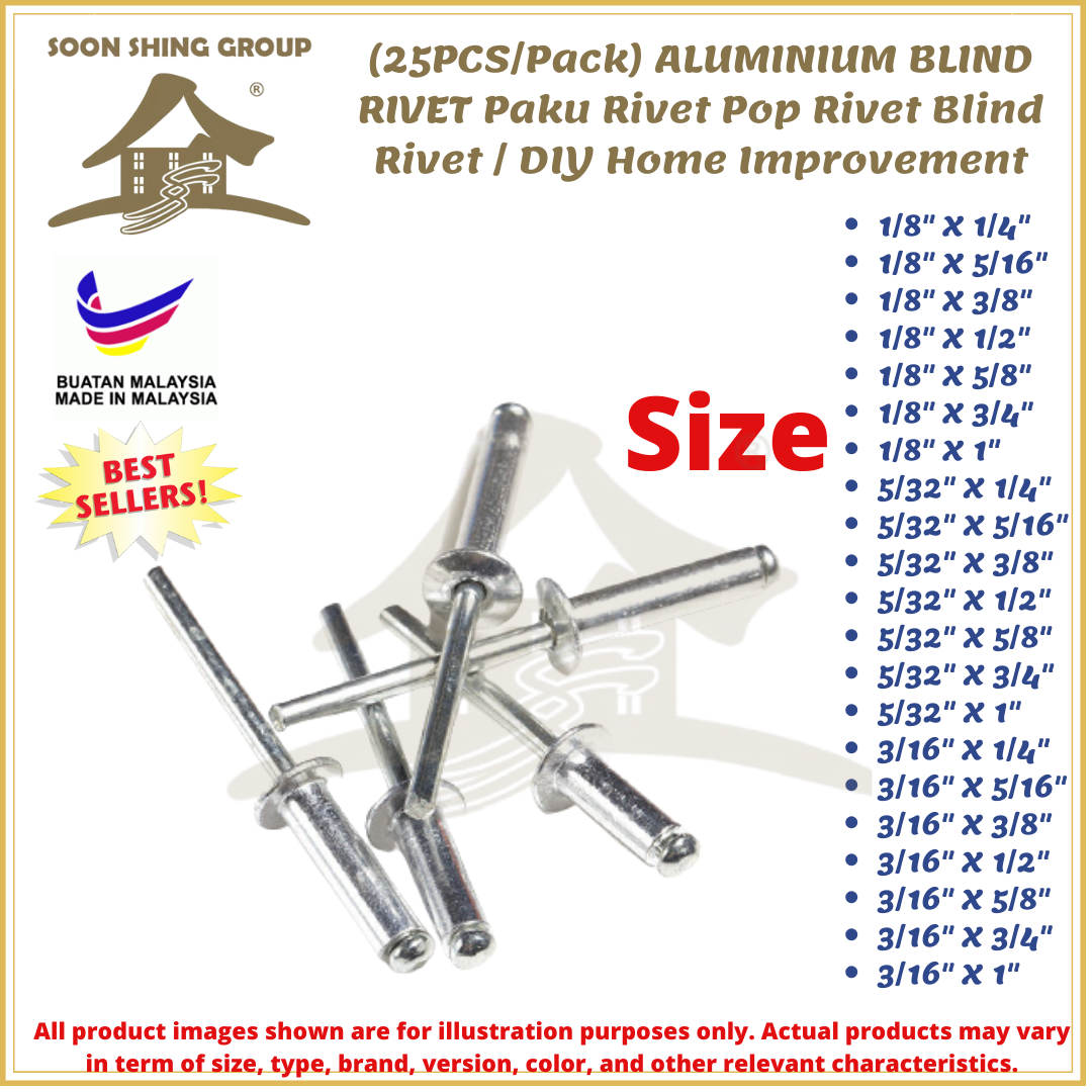 (25PCS/Pack) ALUMINIUM BLIND RIVET Paku Rivet Pop Rivet Blind Rivet ...