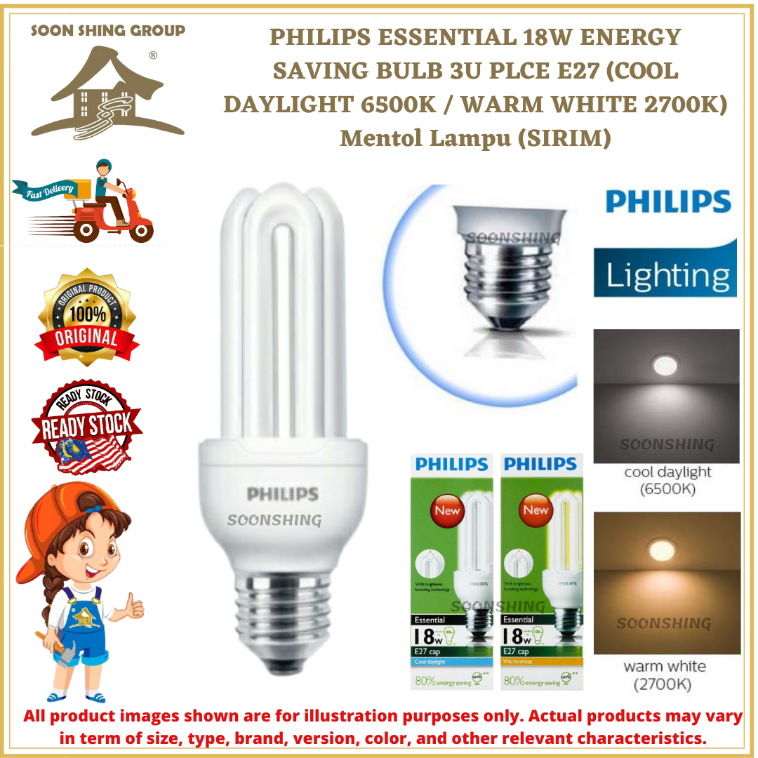 PHILIPS ESSENTIAL 18W ENERGY SAVING BULB 3U PLCE E27 Daylights Warm ...