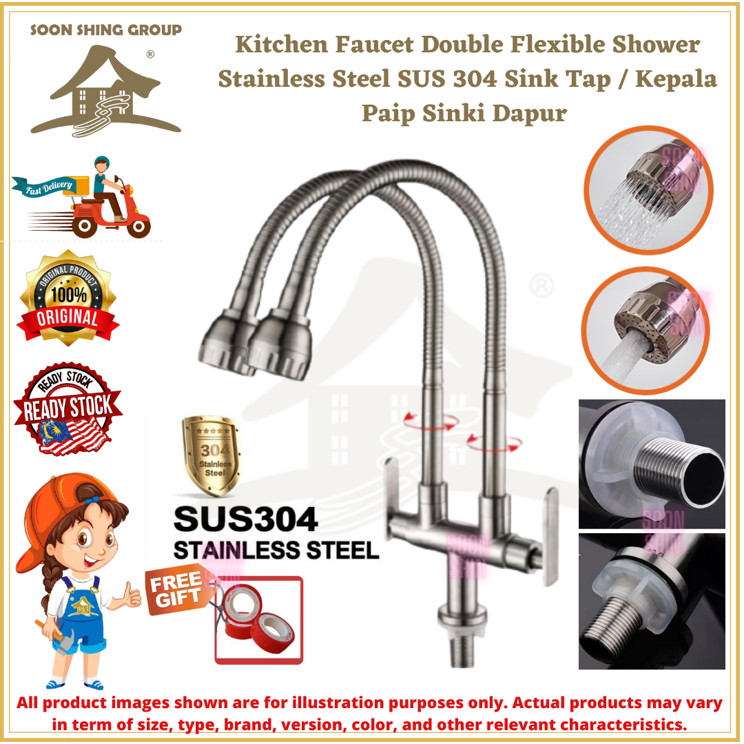 Kitchen Faucet Double Flexible Shower Stainless Steel Sink Tap / Kepala ...