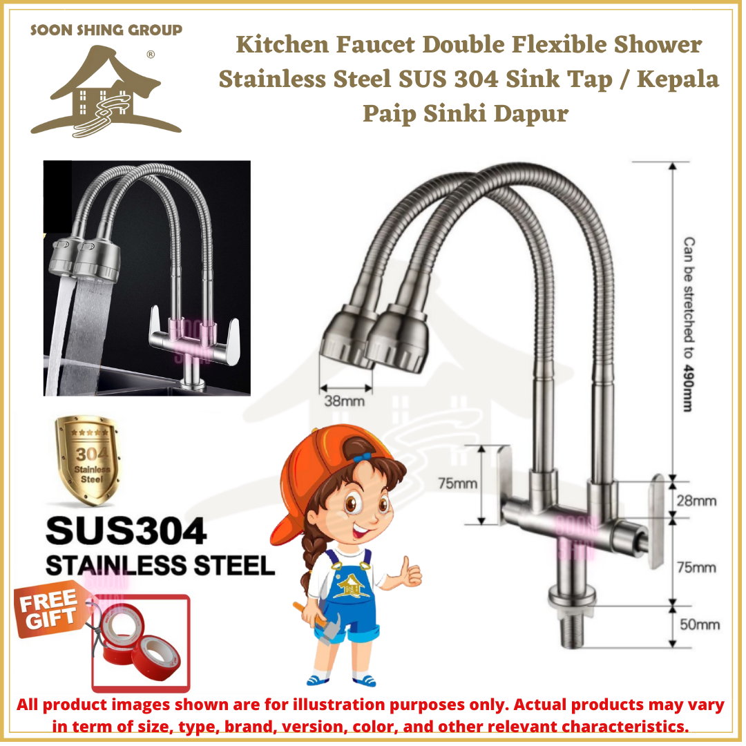 Kitchen Faucet Double Flexible Shower Stainless Steel Sink Tap / Kepala ...