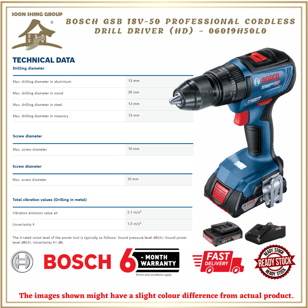 BOSCH GSB 18V-50 BRUSHLESS CORDLESS IMPACT DRILL 2x BATTERY 1x CHARGER ...
