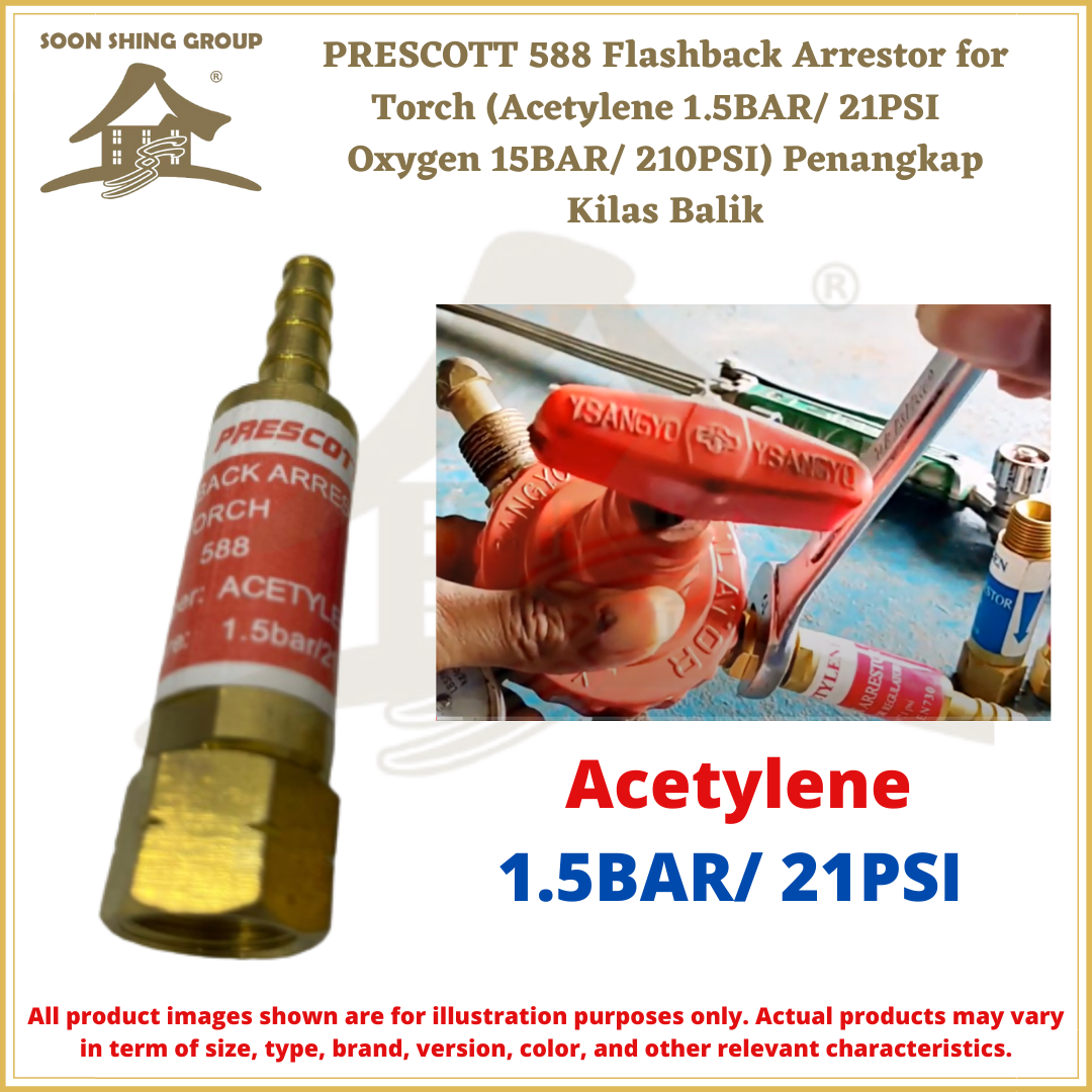 PRESCOTT 588 Flashback Arrestor for Torch (Acetylene 1.5BAR/ 21PSI ...