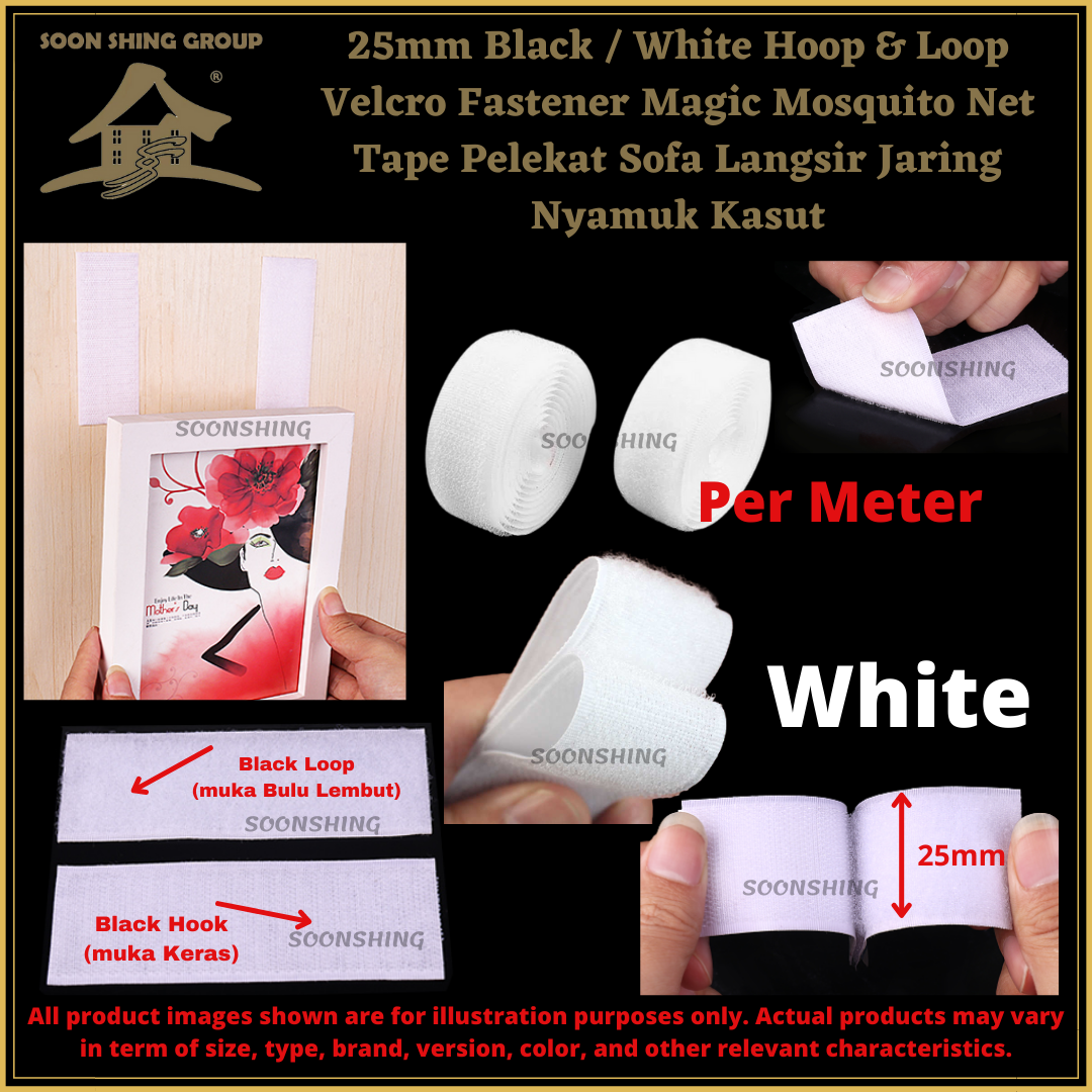 25mm Black / White Hoop & Loop Velcro Fastener Magic Mosquito Net Tape ...