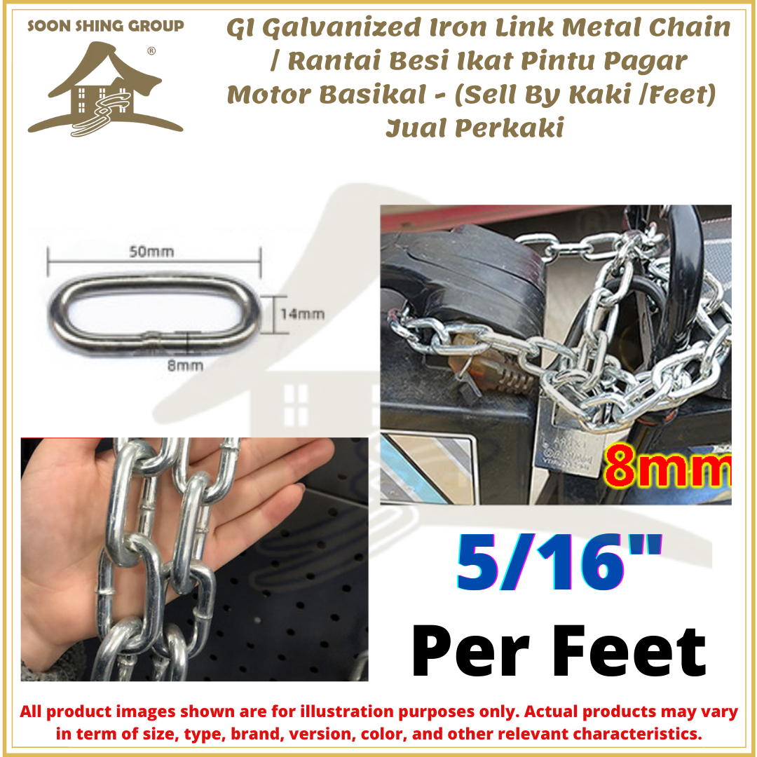 GI Galvanized Iron Link Metal Chain / Rantai Besi Ikat Pintu Pagar ...
