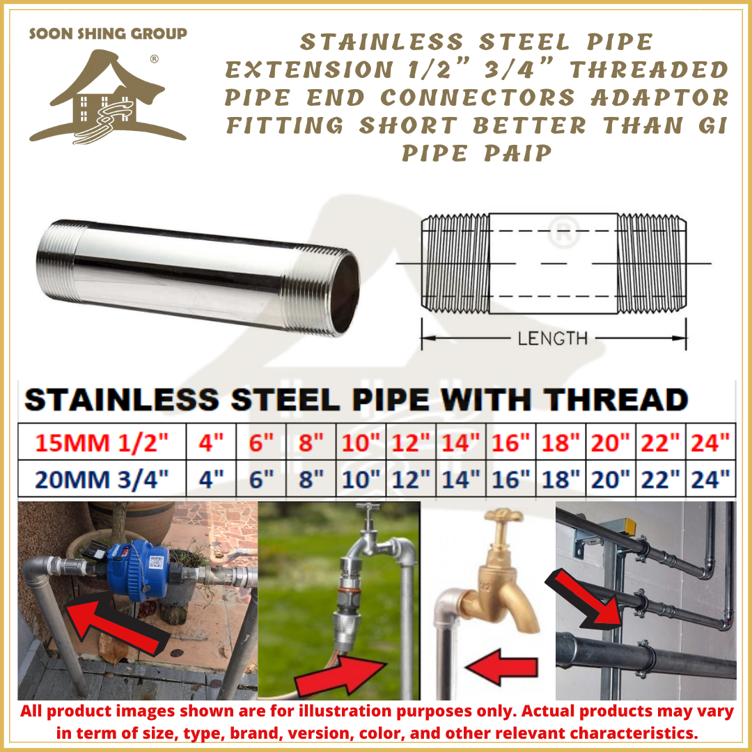 Stainless Steel Pipe Extension 1/2” 3/4” Threaded Pipe End Connectors ...