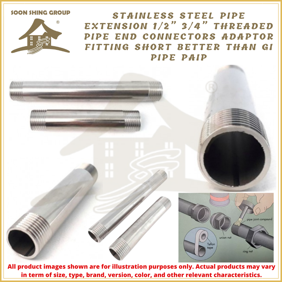 Stainless Steel Pipe Extension 1/2” 3/4” Threaded Pipe End Connectors ...