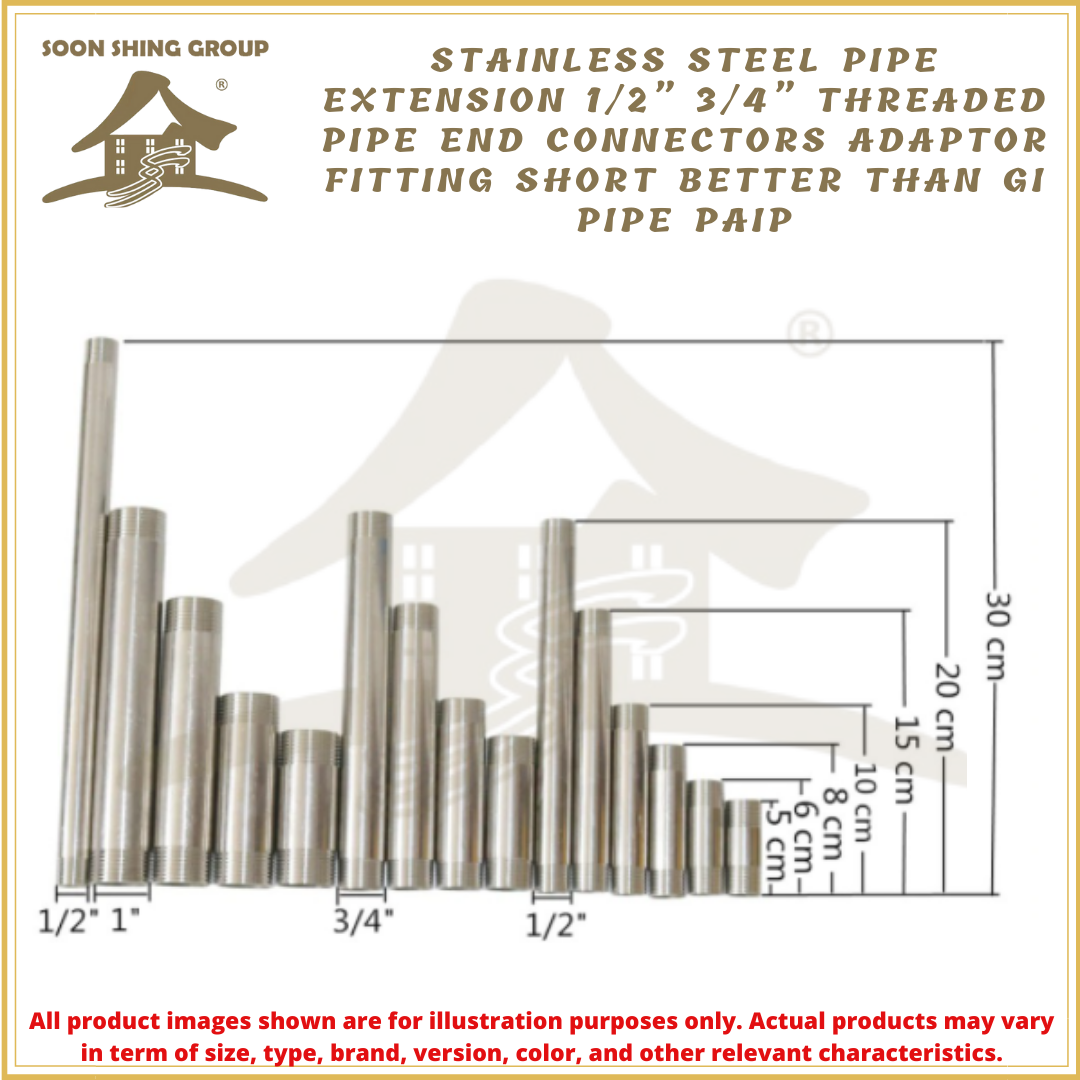 Stainless Steel Pipe Extension 1/2” 3/4” Threaded Pipe End Connectors ...