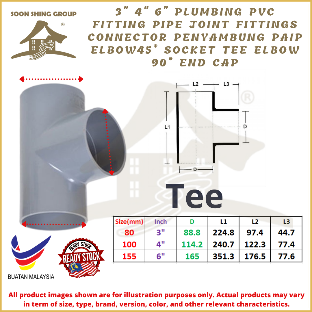 3" 4" 6" PLUMBING PVC FITTING Pipe Joint Fittings Connector Penyambung Paip ELBOW45* SOCKET TEE ...