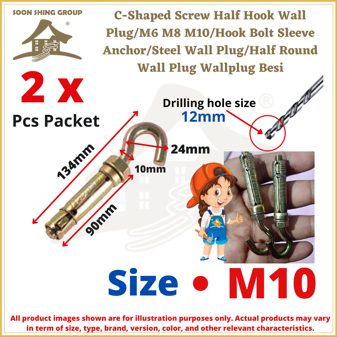 2pcs C-Shaped Screw Half Hook M6 M8 M10 Hook Bolt Sleeve Anchor/ Steel ...