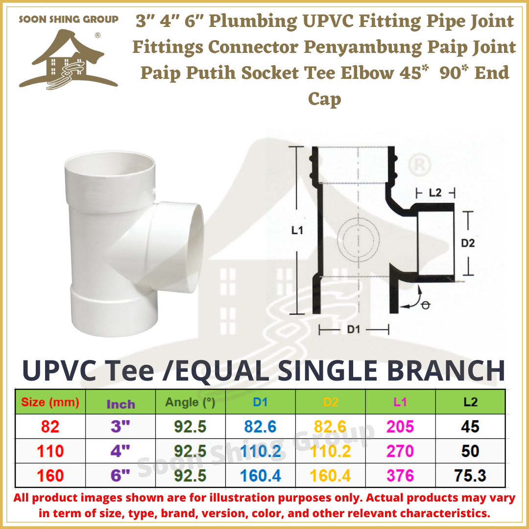 3" 4" Plumbing UPVC Fitting Pipe Joint Connector Penyambung Paip Joint Paip Putih Socket Tee ...