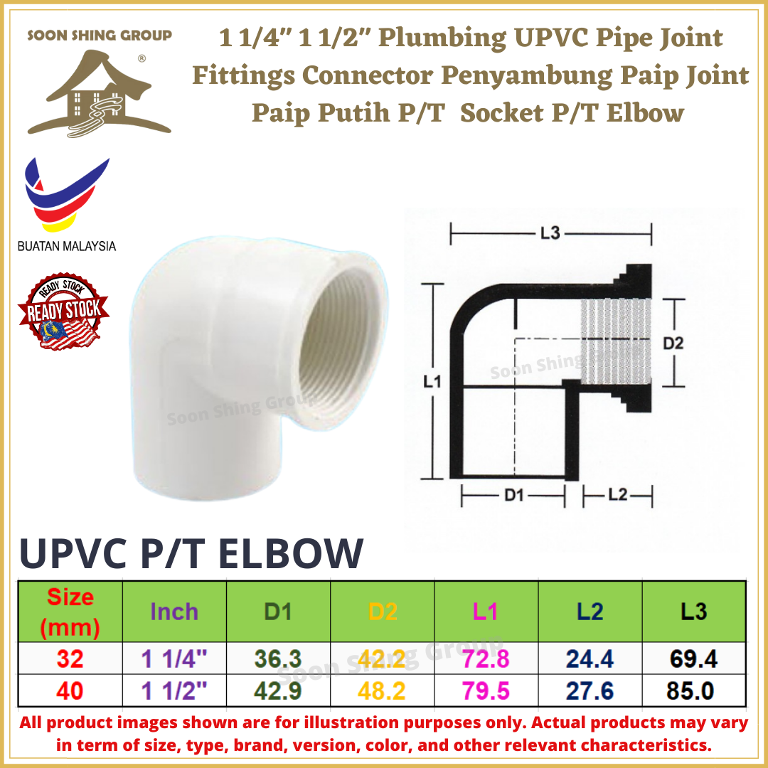 1 1/4" 1 1/2" Plumbing UPVC Pipe Joint Fittings Connector Penyambung Paip Joint Paip Putih P/T ...