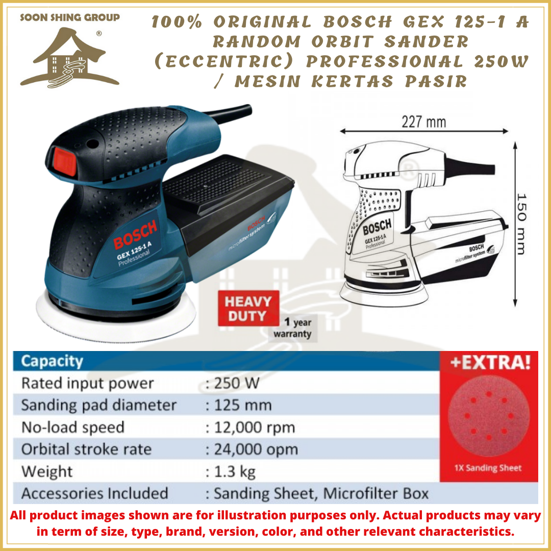 100% ORIGINAL BOSCH GEX 125-1 A Random Orbit Sander (Eccentric) Professional 250W / MESIN KERTAS ...