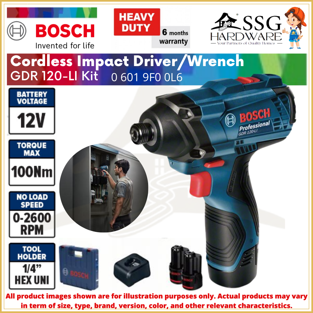 BOSCH GDR 120-LI CORDLESS IMPACT DRIVER 12V/ Gerudi Batteri Besi Kayu ...