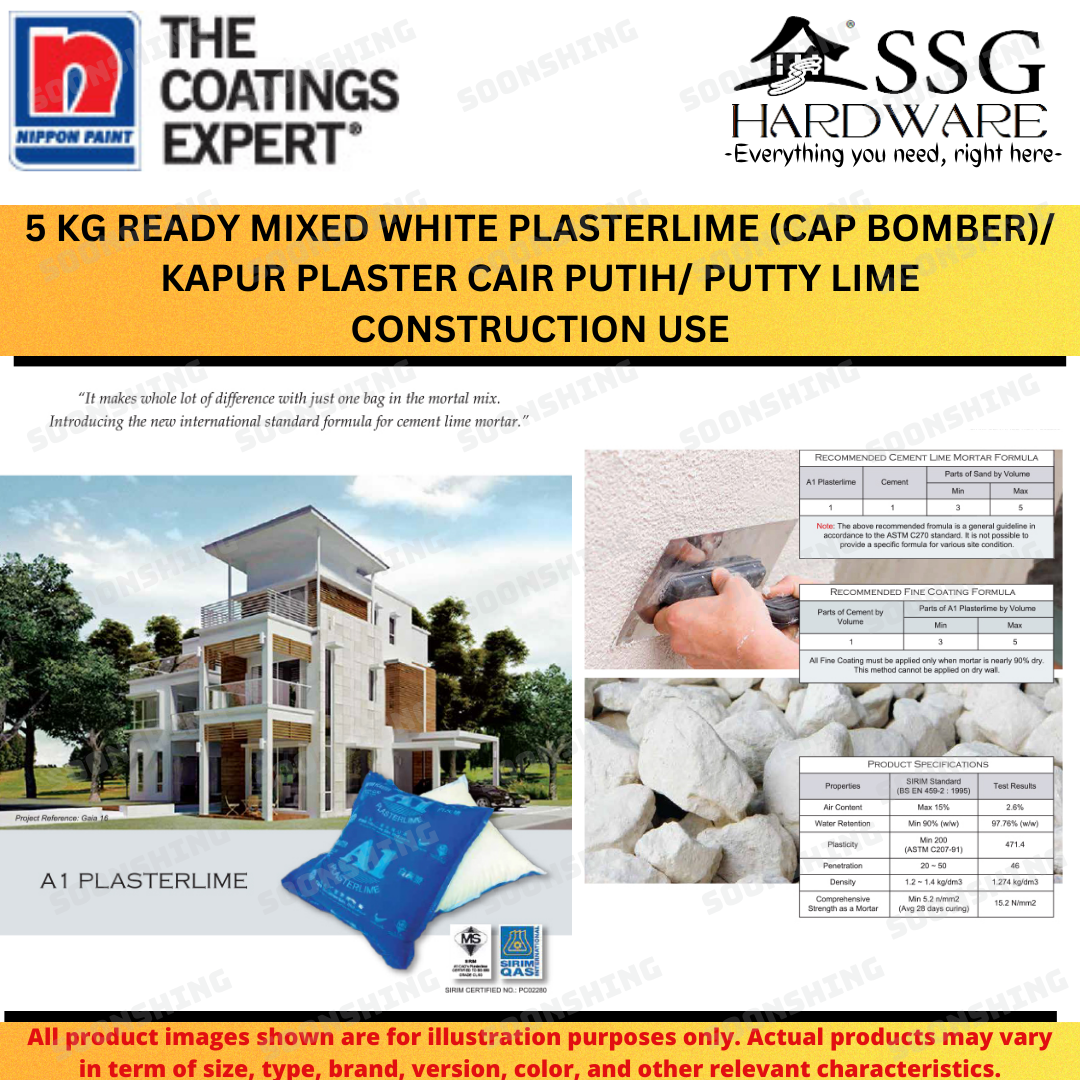 SSG400 5 KG READY MIXED WHITE PLASTERLIME (CAP BOMBER)/ KAPUR PLASTER ...