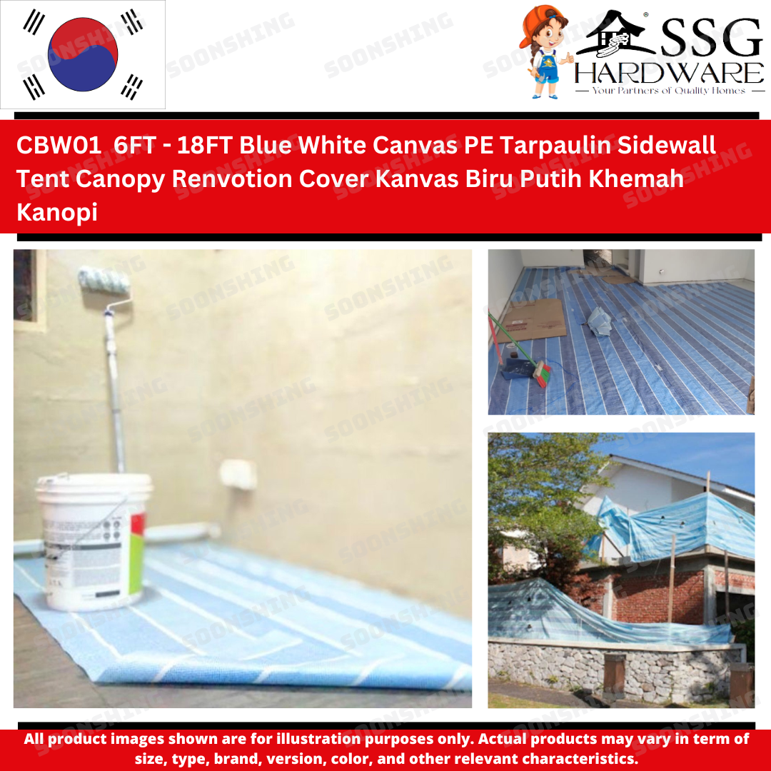 SBW02 10FT-30FT Blue White Canvas PE Tarpaulin Sidewall Tent Canopy ...