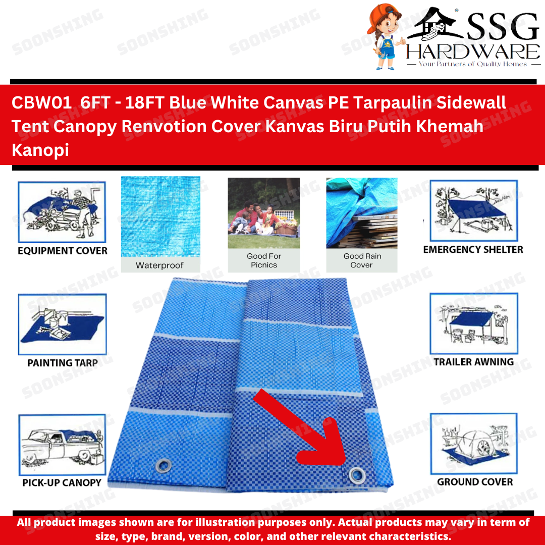 SBW02 10FT-30FT Blue White Canvas PE Tarpaulin Sidewall Tent Canopy ...