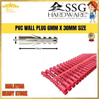PVC WALL PLUG 6MM X 30MM / RED WALL PLUG / READY STOCK