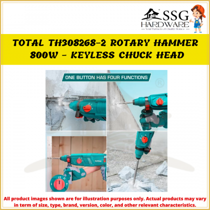 TOTAL TH308268-2 ROTARY HAMMER 800W - KEYLESS CHUCK HEAD/ CORDLESS ...