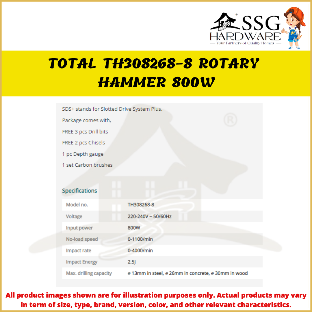 TOTAL TH308268-8 ROTARY HAMMER 800W / CORDLESS ROTARY HAMMER / DRILL ...