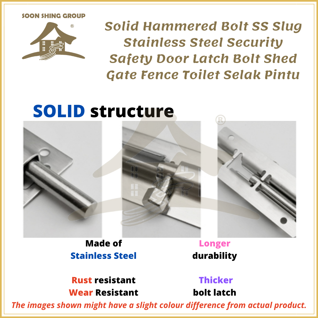 Solid Hammered Bolt SS Slug Stainless Steel Security Safety Door Latch ...