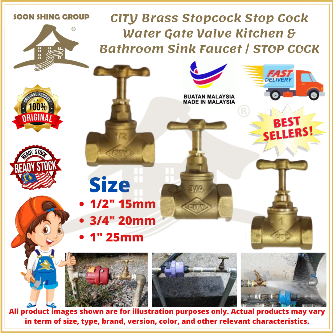 CITY Brass Stopcock Stop Cock Water Gate Valve Kitchen & Bathroom Sink ...
