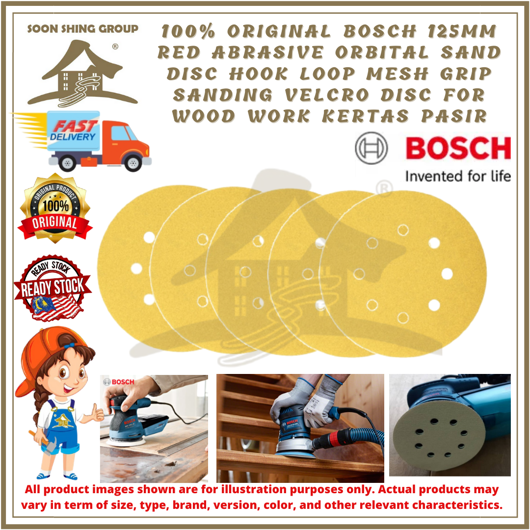Bosch 125mm 8 Holes Red Abrasive Orbital Sand Disc Hook Loop Mesh Grip ...