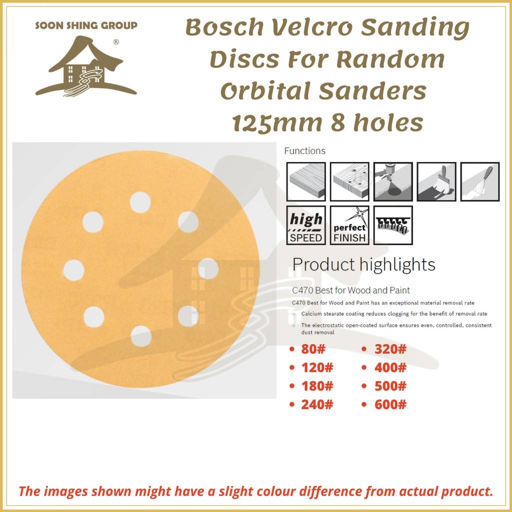 Bosch 125mm 8 Holes Red Abrasive Orbital Sand Disc Hook Loop Mesh Grip ...