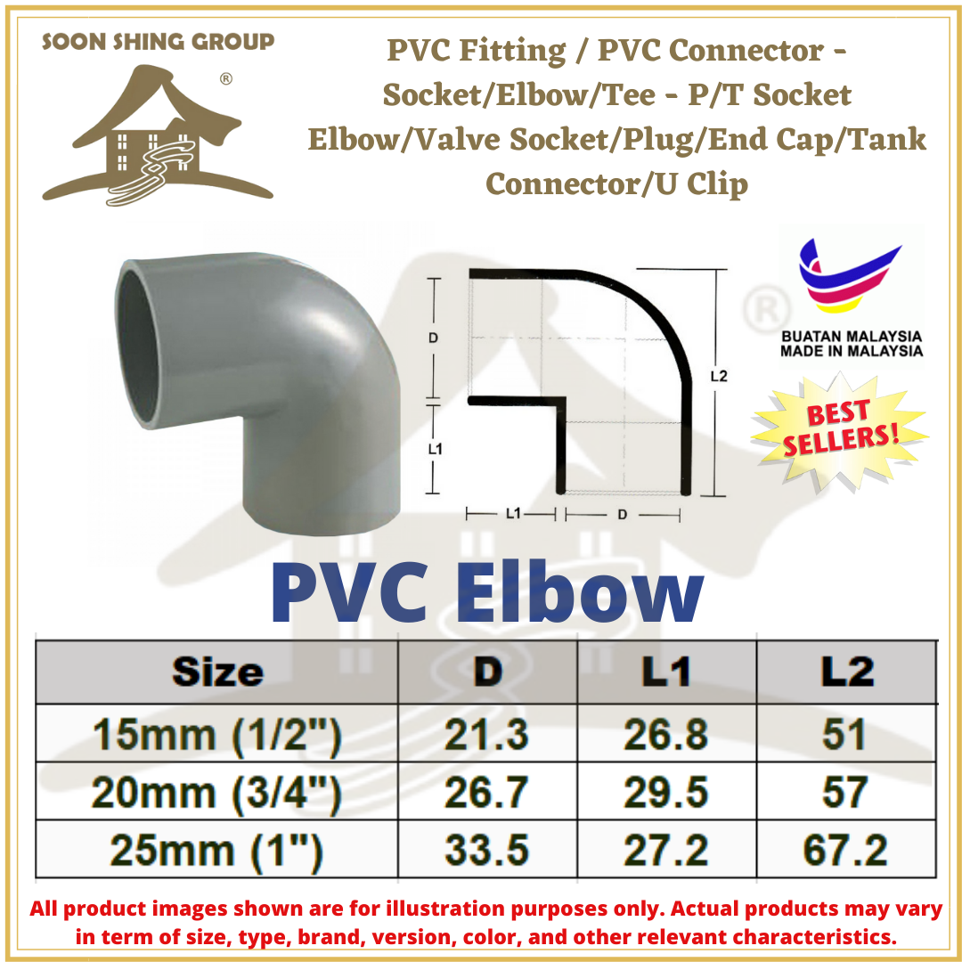 Plumbing PVC Fitting 15MM/20MM/25MM Penyambung Paip PVC Socket, Elbow ...