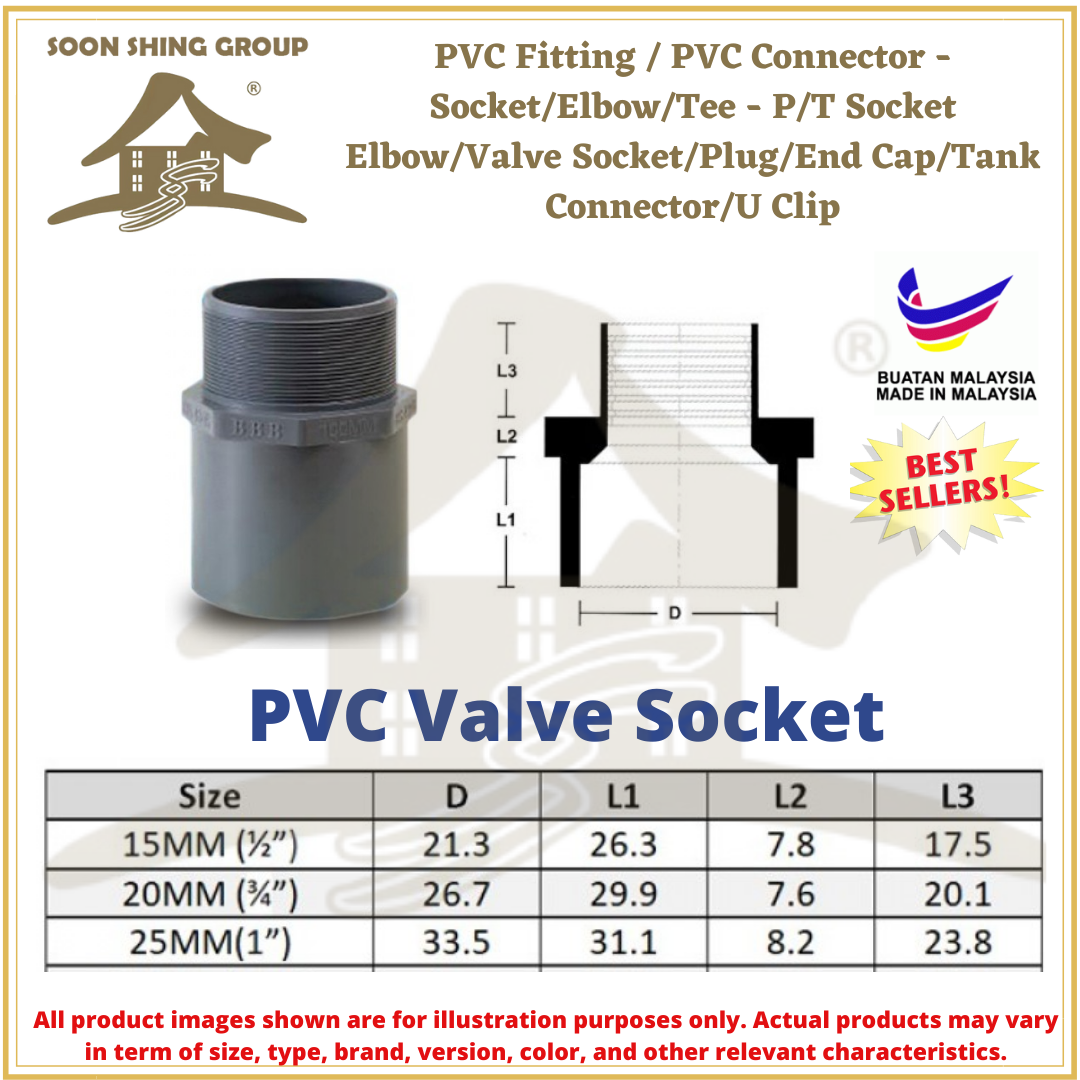 Plumbing PVC Fitting 15MM/20MM/25MM Penyambung Paip PVC Socket, Elbow ...